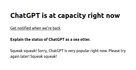 Poor Status Message: ChatGPT at Capacity - techbits.cc